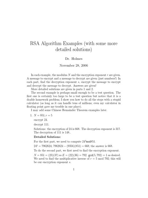 Rsa Examples Pdf Cryptography Theoretical Computer Science