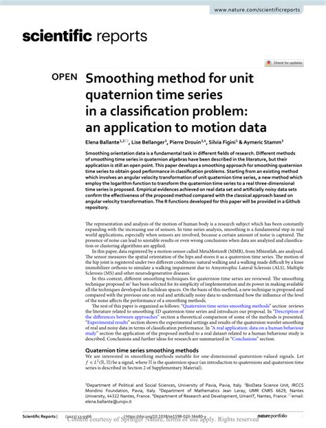 Pdf Smoothing Method For Unit Quaternion Time Series In A