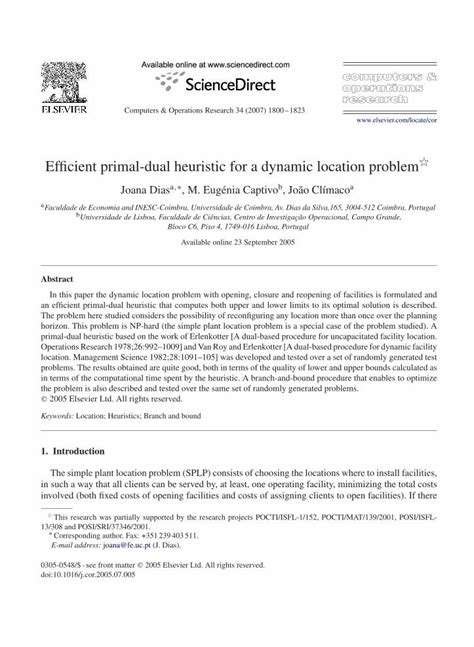 Pdf Efficient Primal Dual Heuristic For A Dynamic Location Problem Dokumen Tips