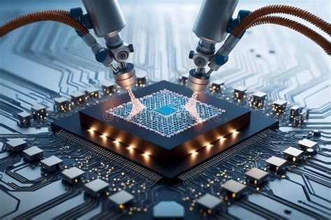 Robotic Arms Manufacturing A Microchip Stock Illustration Illustration Of Silicon Science