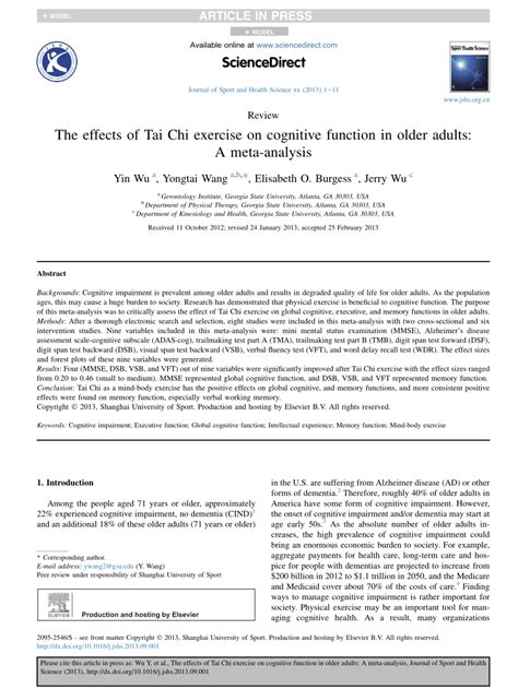 Pdf The Effects Of Tai Chi Exercise On Cognitive Function In Older