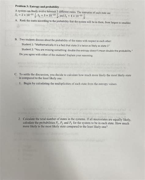 Solved Problem 3 Entropy And Probability A System Can Chegg Com
