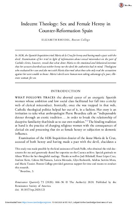 Pdf Indecent Theology Sex And Female Heresy In Counter Reformation Spain