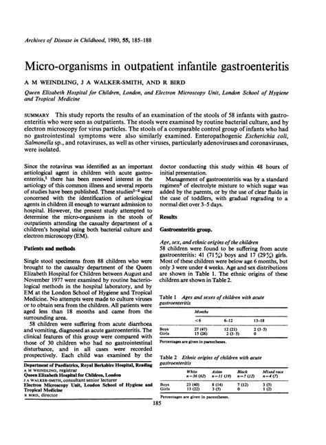 Pdf Micro Organisms In Outpatient Infantile Gastroenteritis