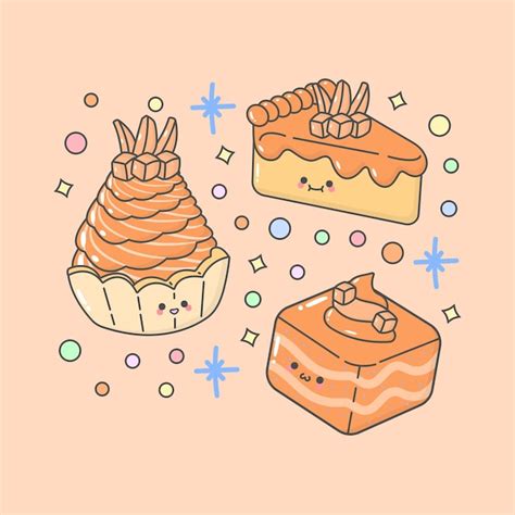 Premium Vector Sweet Dessert Cream Tart Slice Cake Sponge Cake Mango With Cute Facial