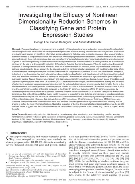 Pdf Investigating The Efficacy Of Nonlinear Dimensionality Reduction Schemes In Classifying