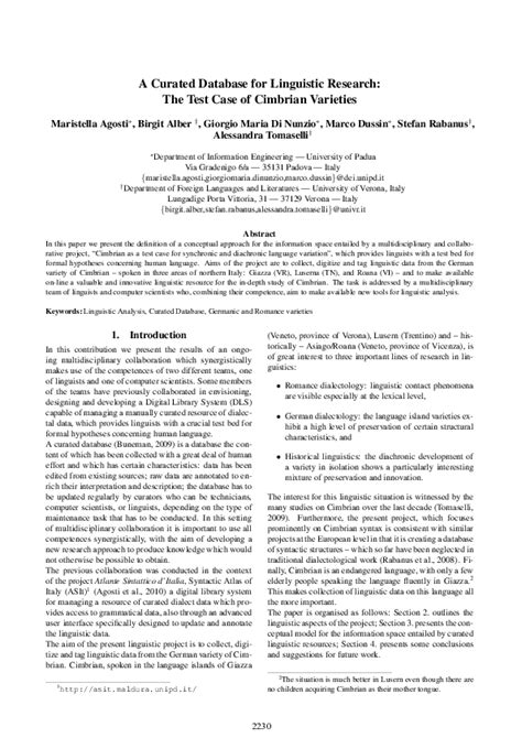 Pdf A Curated Database For Linguistic Research The Test Case Of Cimbrian Varieties