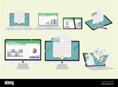Seven Spreadsheet Documents Set Icons Stock Vector Image And Art Alamy