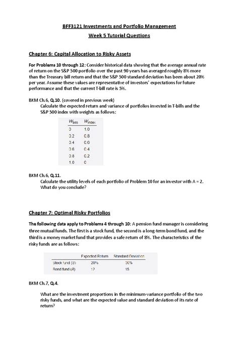 Week 5 Tutorial Questions Bff3121 Investments And Portfolio Management Week 5 Tutorial