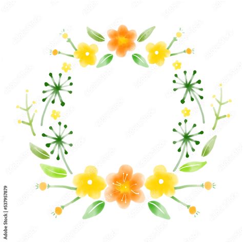 수채화 원형 꽃 리스 테두리 일러스트 이미지 Ilustración De Stock Adobe Stock
