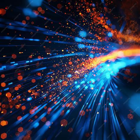 Abstract Technology Background With Glowing Lines And Dots Blue And Orange Light Premium Ai