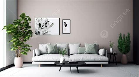 스칸디나비아 스타일의 현대적인 거실 모형의 3d 그림 소파 아파트 인테리어 고급 아파트 배경 일러스트 및 사진 무료