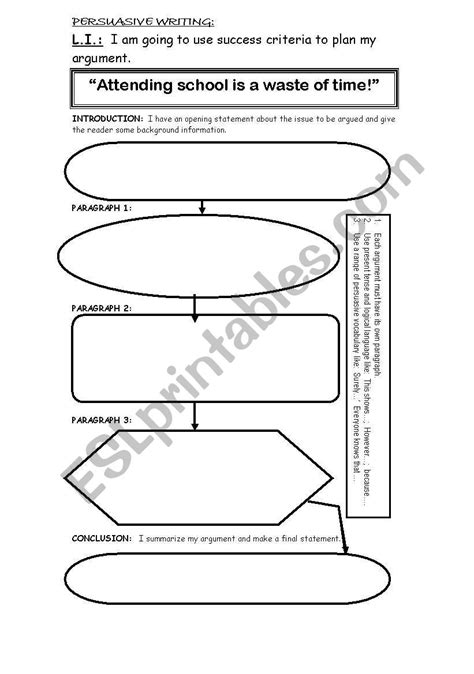 Persuasive Writing Plan Organisor Esl Worksheet By Phcs