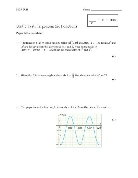 Unit 5 Test Trigonometric Functions