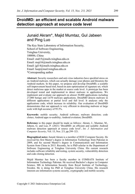 Pdf Droidmd An Efficient And Scalable Android Malware Detection