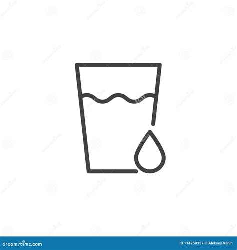 Glass Of Water With Drop Outline Icon Stock Vector Illustration Of Liquid Beverage 114258357