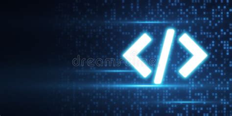 glowing coding symbol on digital binary background 3d rendering stock illustration