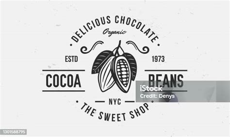 초콜릿 로고 포스터 코코아 빈과 잎이 있는 스위트 샵 트렌디한 로고 코코아 콩 카카오 벡터 엠블럼 템플릿 핫 초콜릿에 대한 스톡 벡터 아트 및 기타 이미지 Istock