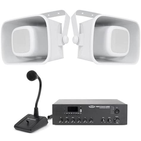 Warehouse Paging System With 2 Horn Speakers Mixer Amp And Ptt1 Paging Mic