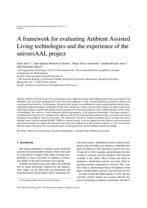 Pdf A Framework For Evaluating Ambient Assisted Living Technologies And The Experience Of The