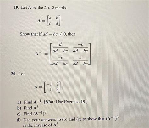 solved 19 let a be the 2 x 2 matrix a [aa] b d show that