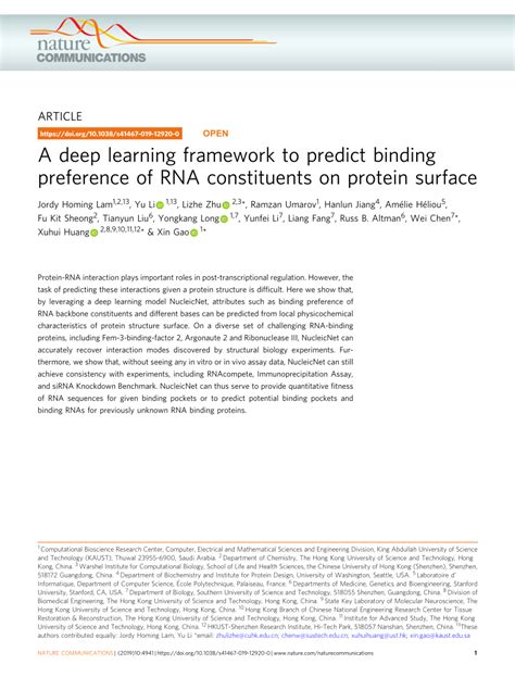 Pdf A Deep Learning Framework To Predict Binding Preference Of Rna Constituents On Protein Surface
