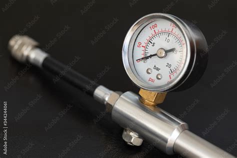 Round Device For Pressure Measurement Dial Gauge Pressure Gauge At Zero Detail Of The Pump