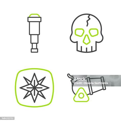 라인 캐논 바람 장미 해골 및 망원경 렌즈 아이콘을 설정합니다 벡터 가공의 인물에 대한 스톡 벡터 아트 및 기타 이미지 가공의 인물 검 골동품 Istock