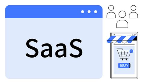 온라인 쇼핑 및 사용자 상호 작용을 통한 Saas의 단순화된 표현 Saas에 대한 스톡 벡터 아트 및 기타 이미지 Saas