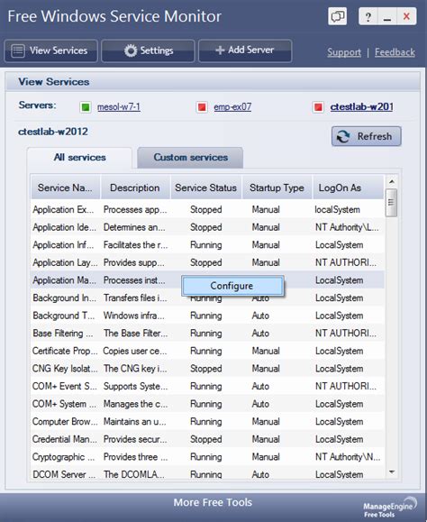 free windows service monitoring tool manageengine