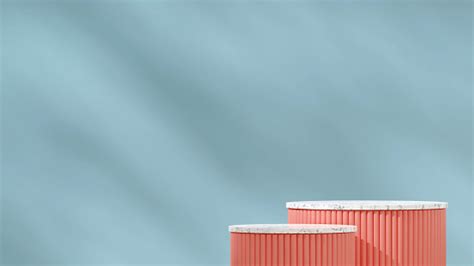 3d 이미지 렌더링 장면 모형 흰색 대리석과 분홍색 연단이 밝은 파란색 벽으로 풍경에 있습니다 대리석에 대한 스톡 사진 및 기타 이미지 Istock