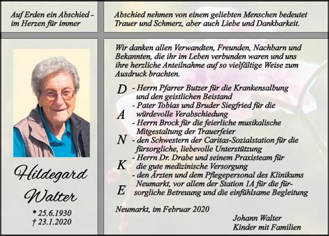 Traueranzeigen Von Hildegard Walter Mittelbayerische Trauer