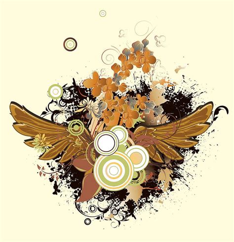 꽃 벡터와 빈티지 날개 Ai Eps Uidownload