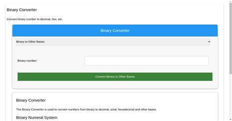 Binary Converter Convert Binary To Decimal Hex Octal And Other Bases