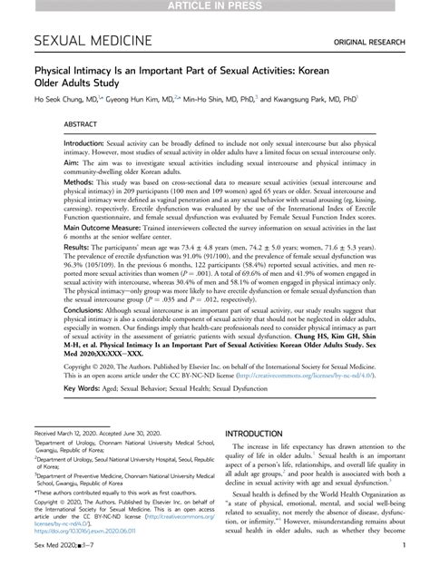 Full Article Physical Intimacy Is An Important Part Of Sexual Activities Korean Older Adults Study