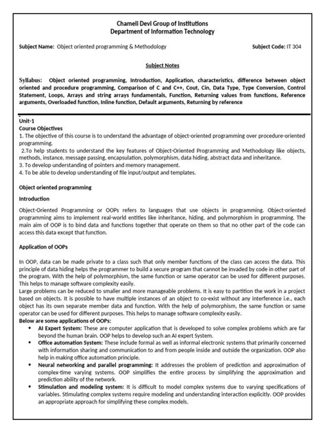 It 304 Oopm Unit I 1693892187 Pdf Object Oriented Programming Class Computer Programming