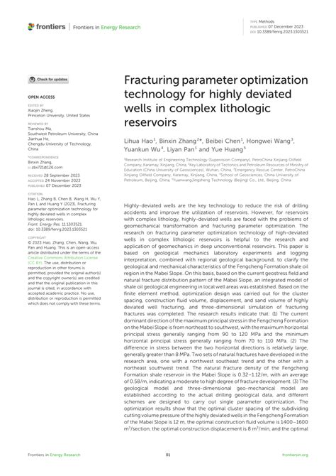 Pdf Fracturing Parameter Optimization Technology For Highly Deviated Wells In Complex