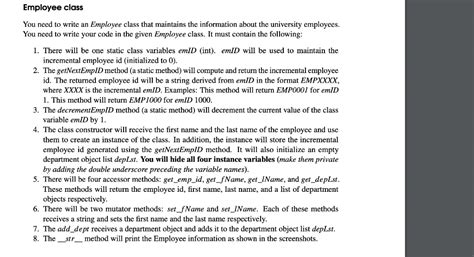Solved You Need To Write An Employee Class That Maintains