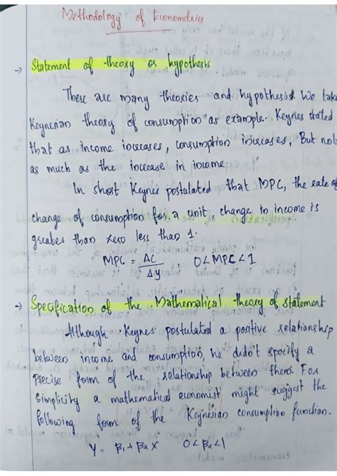 Econometrics Lecture Notes Methodology Of Econometrics Statement Of