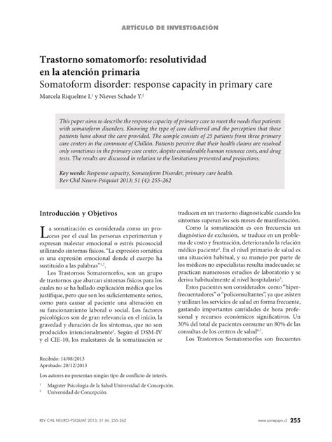 Pdf Trastorno Somatomorfo Resolutividad En La Atención Primaria