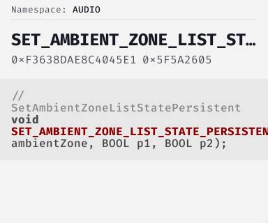 SetAmbientZoneListStatePersistent FiveM Natives Cfx Re Docs