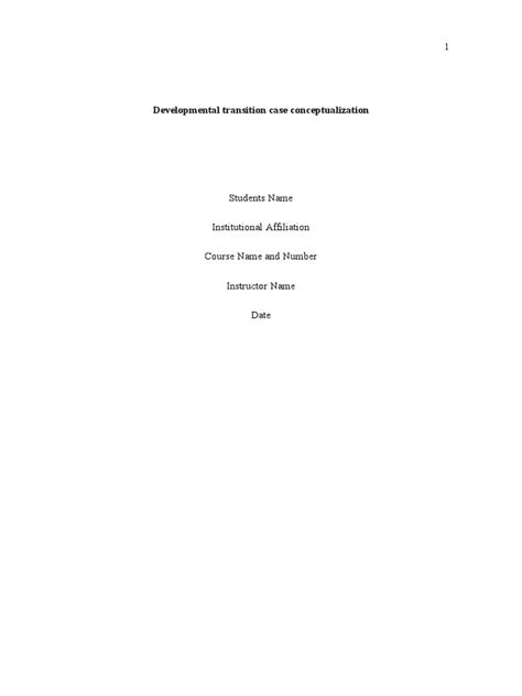 Developmental Transition Case Conceptualization Pdf Self Esteem