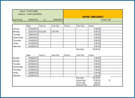Free Printable Work Timesheet Template