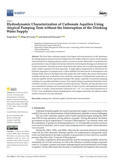 Pdf Hydrodynamic Characterization Of Carbonate Aquifers Using Atypical Pumping Tests Without
