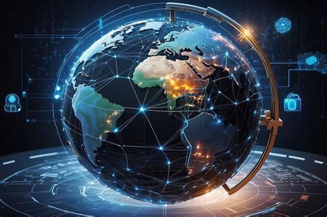 Premium Photo Secure Network Connection Technology Globe And Lock With Applications Icon