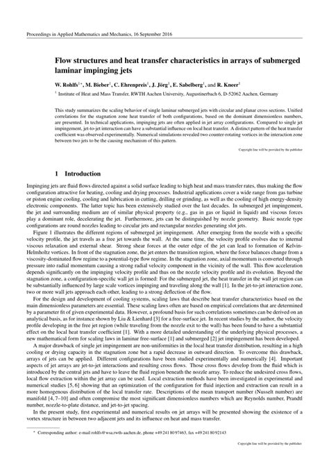 Pdf Flow Structures And Heat Transfer Characteristics In Arrays Of Submerged Laminar Impinging