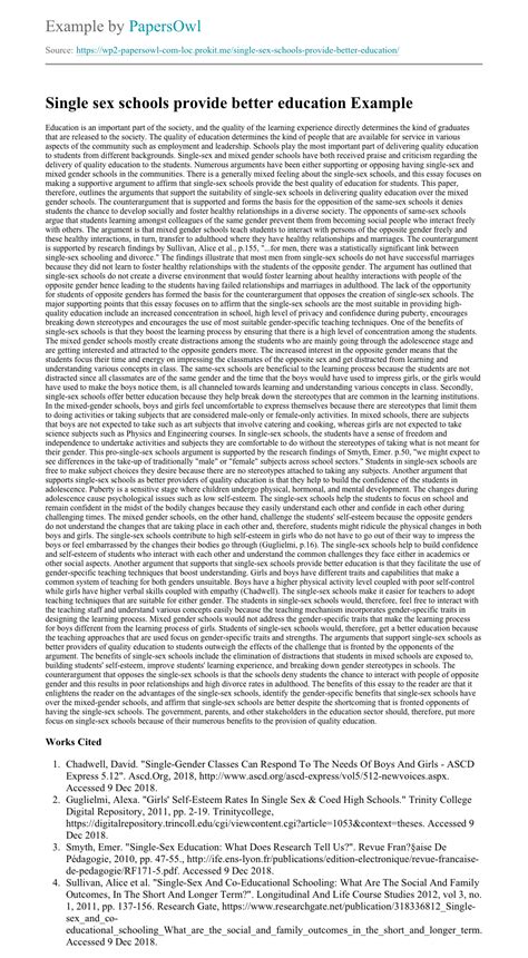 Single Sex Babes Provide Better Education Free Essay Example PapersOwl Com