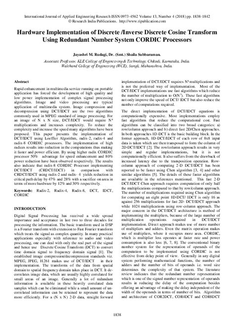 Pdf Hardware Implementation Of Discrete Inverse Discrete Cosine Transform Using Redundant