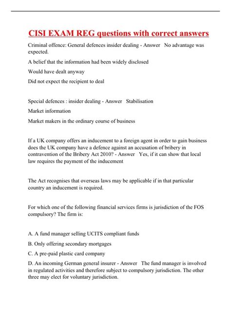CISI EXAM REG Questions With Correct Answers CISI Stuvia US