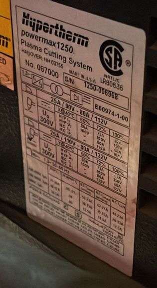 Hypertherm Powermax 1250 Plasma Cutting Power Source W Straight Torch